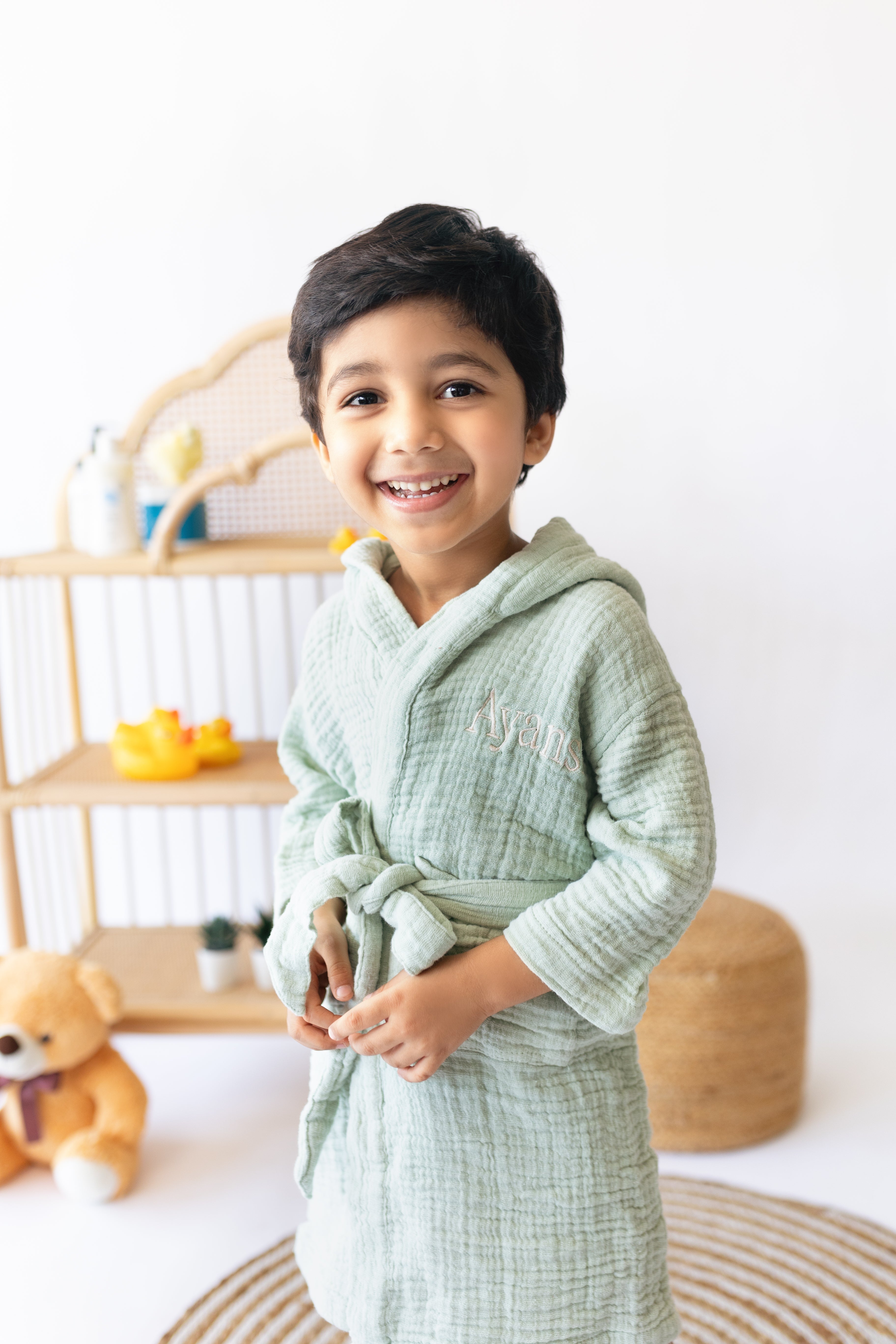 Personalized Organic Wrinkle Muslin Bath Robe, 4 Layer – Kinaasa